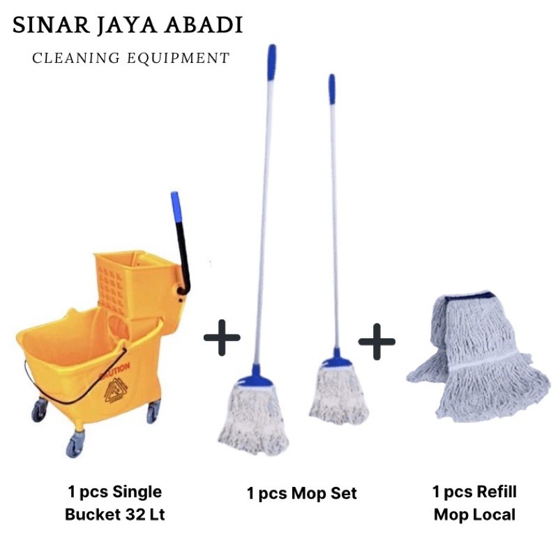 Jual Single Bucket Wringer Mop Press 32 Liter + Dust Mop Pel Lantai Set ...