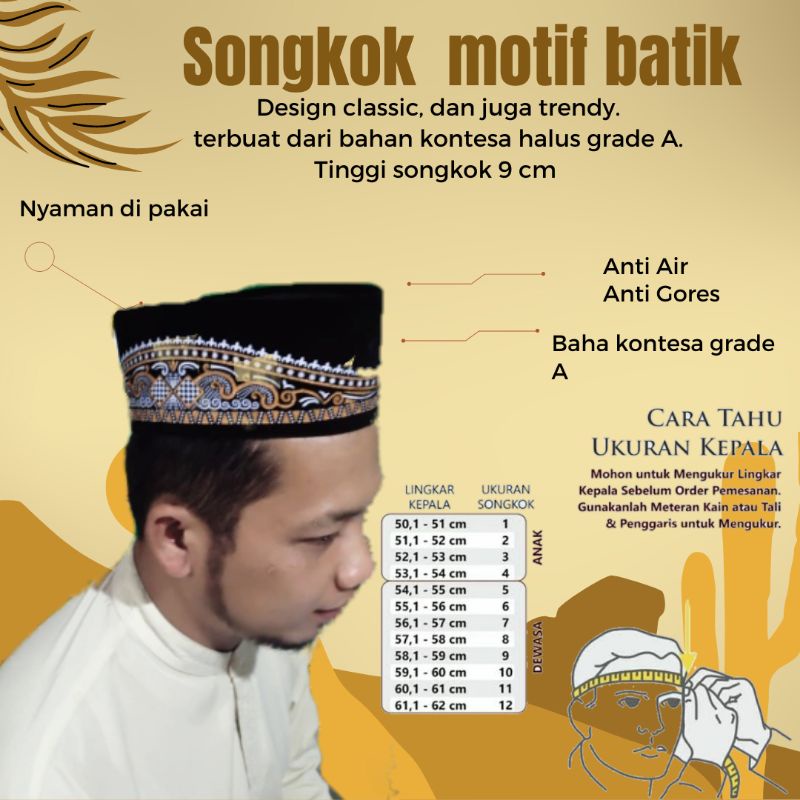 Jual songkok batik hitam costum all request | Shopee Indonesia