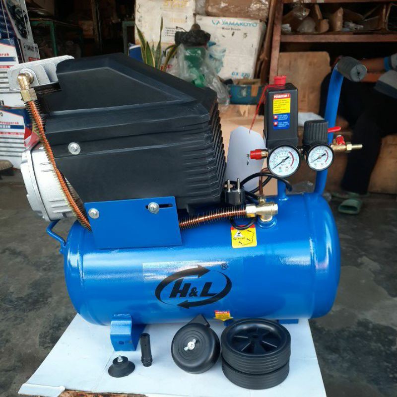 Jual Kompresor portabel listrik H&L 24liter kompresor angin pakai oli ...