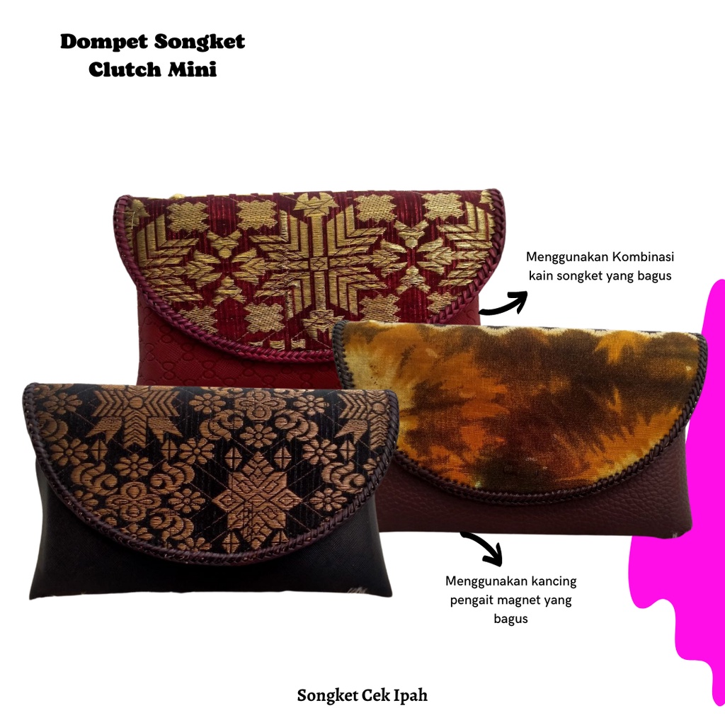 Jual Dompet Songket Clutch Mini Kulit Berbagai Macam Motif dan Warna ...