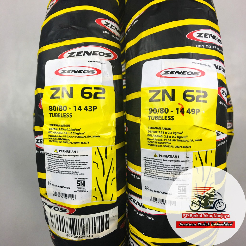 Jual Zeneos ZN62 80/80 & 90/80-14 Sepasang Ban Matic Tubles BONUS ...