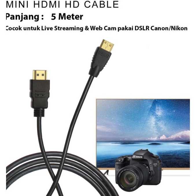 Jual Kabel Mini Hdmi Ke Hdmi 5 Meter - Canon Nikon Dslr Live Streaming ...