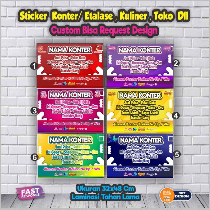 Jual Cetak Sticker Konter Pulsa 32cm x 48 cm / Kuliner / Toko /Kantor ...