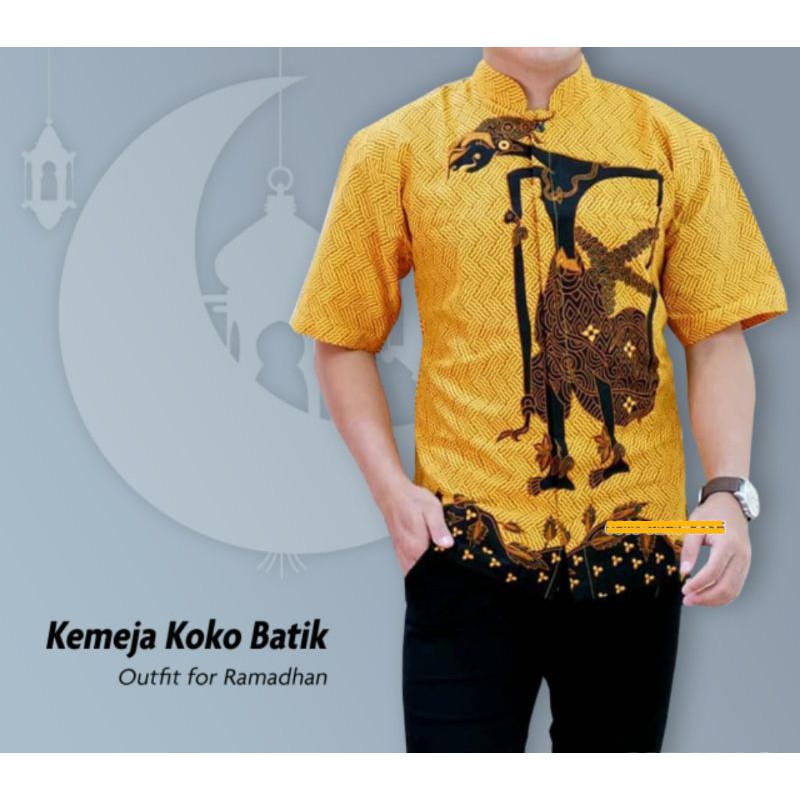 Jual KEMEJA KOKO BATIK MODERN PRIA LENGAN PENDEK MOTIF WAYANG KUNING ...