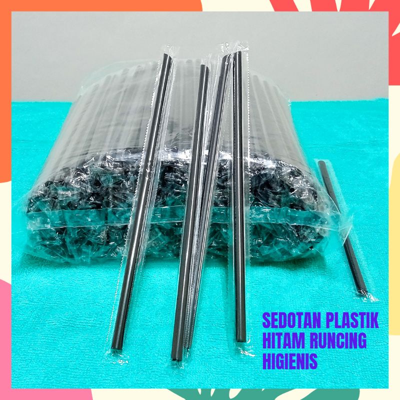 Jual Sedotan Plastik Runcing Hitam 6mm 20cm Higienis Bungkus Steril Isi ...