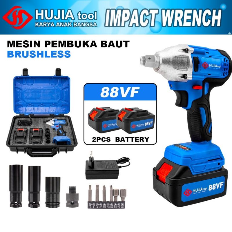 Jual Mesin pembuka baut ban roda mobil hujia type pro 2221 88vf impact wrench cordless baterai ...