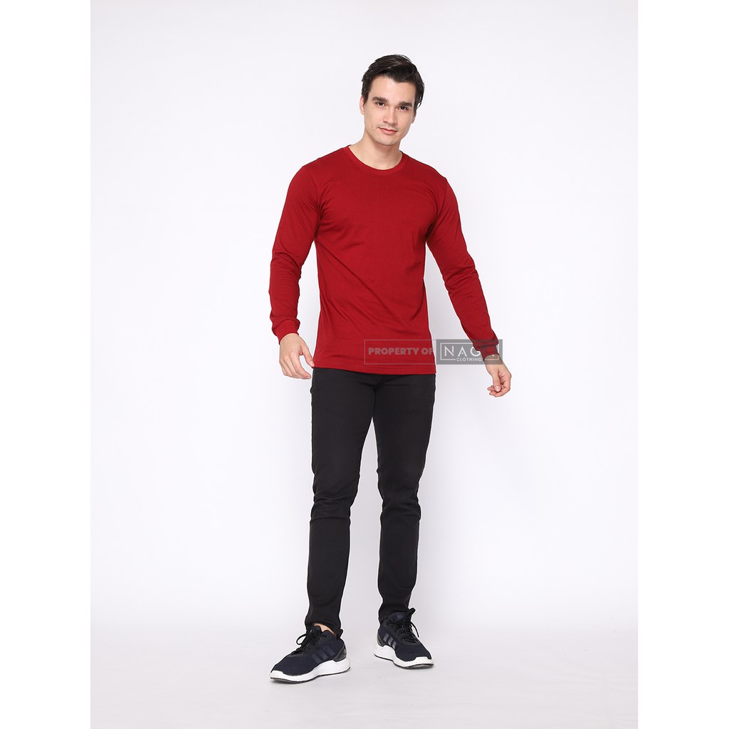 Jual Naga Clothing Baju Kaos Polos Merah Marun Lengan Panjang 100% ...