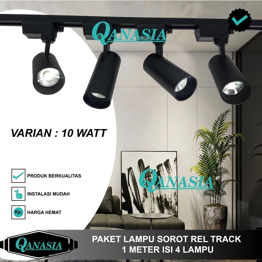 Jual Paket Lampu Sorot LED Rel 10 Watt 1 Set isi 4 Spotlight Track Rell ...