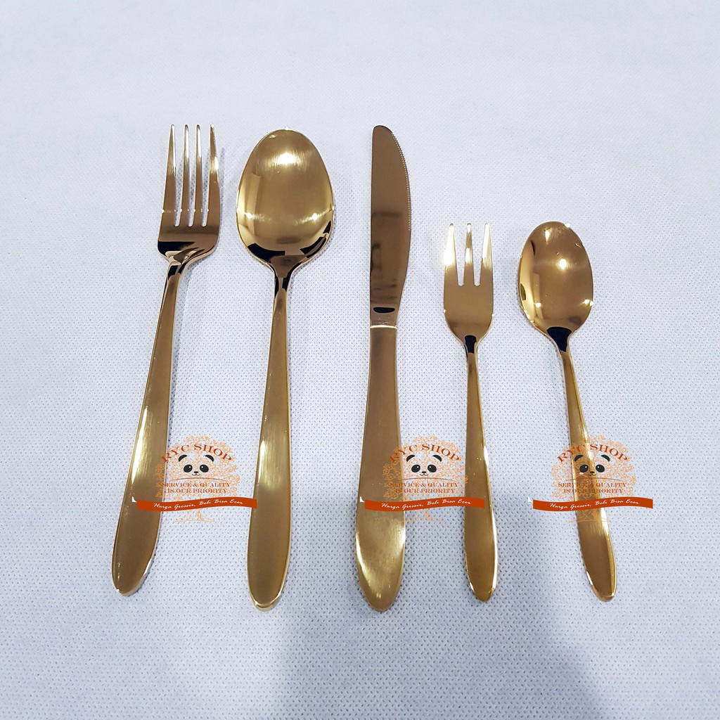 Jual Set 5pcs Sendok Makan & Garpu Makan EMAS ( Sendok Makan / Garpu ...
