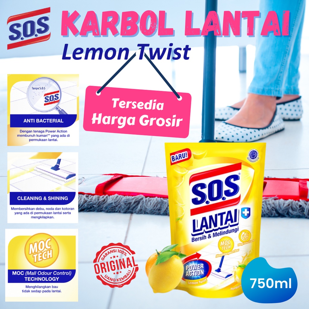 Jual SOS Karbol Pembersih Lantai Lemon Twist 750ml Refill | Karbol ...