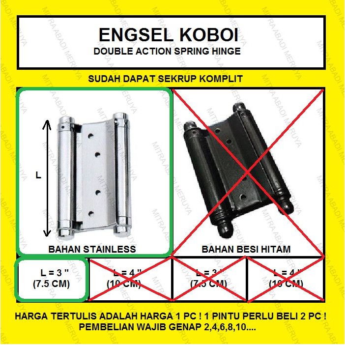 Jual Engsel Koboi SS 3" Double Action Spring Hinge Engsel Koboy ...