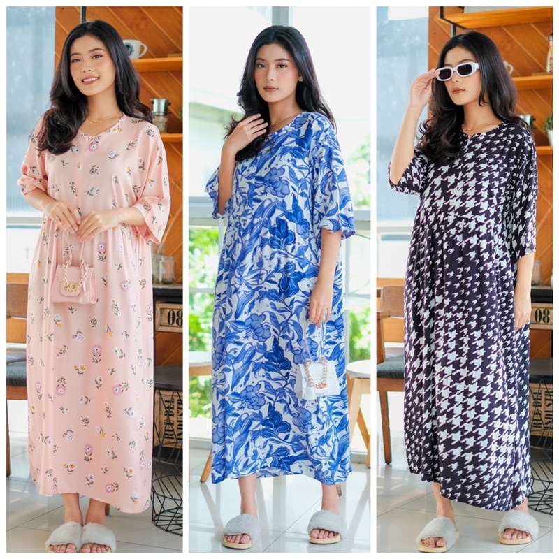 Jual Daster Midi Panjang - Daster Rayon Lengan Pendek LD 120cm | Shopee ...