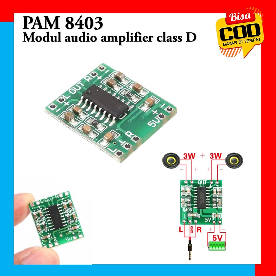 Jual Modul PAM8403 Mini 5V USB Digital Amplifier class D Board Stereo 2 ...