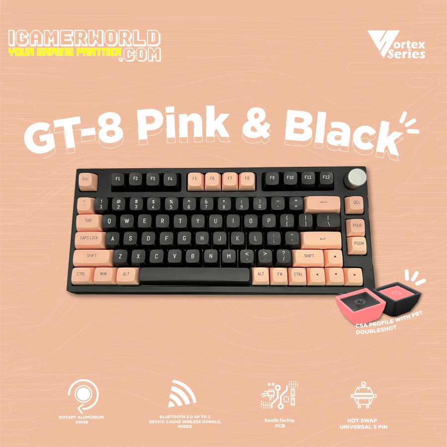 Jual VortexSeries GT8/GT-8 Black & Pink Wireless Hotswapable Mechanical ...