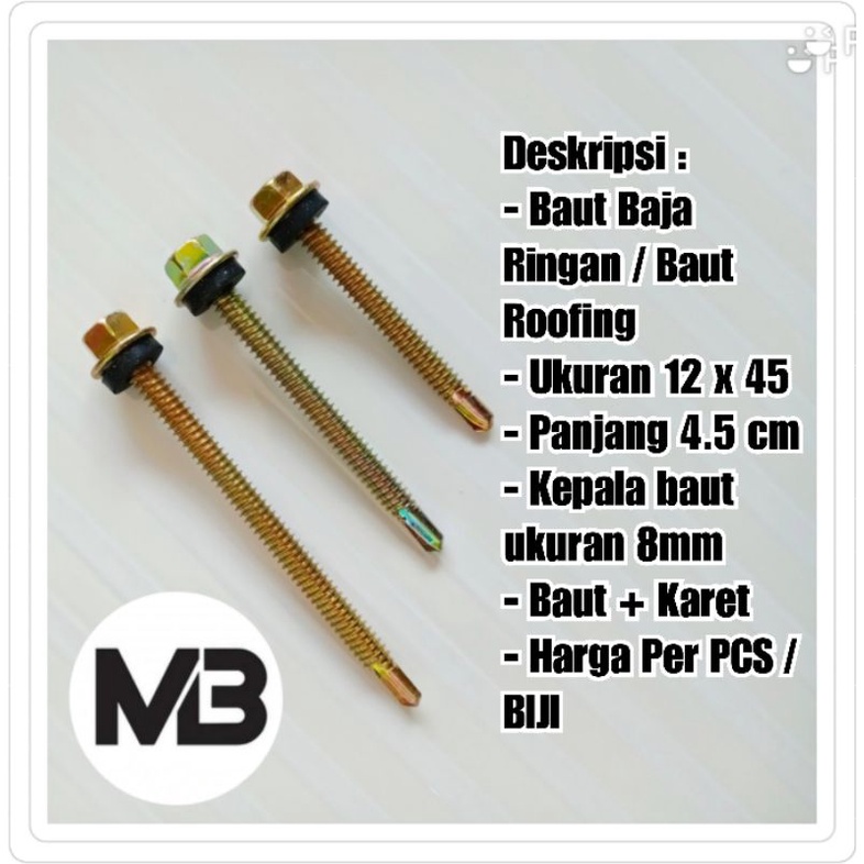 Jual Sekrup Roofing l Baut Seng Baja Ringan 12x45 (4,5 cm) | Shopee ...