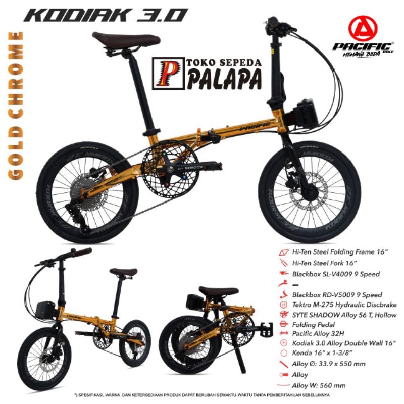 Jual SEPEDA LIPAT 16 PACIFIC KODIAK 3.0 3 Gold Chrome SELI FOLDING BIKE ...