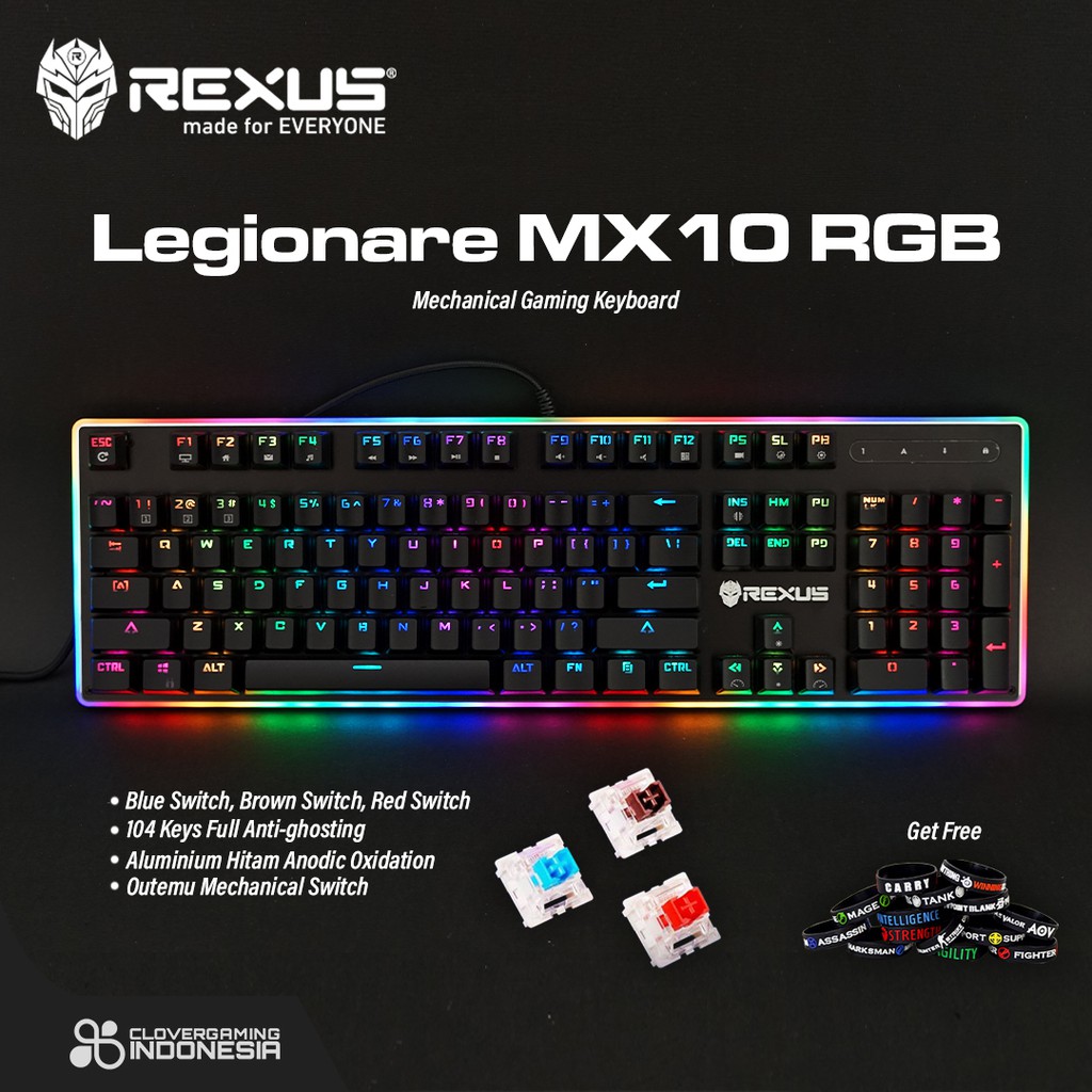 Jual Rexus MX10 Mechanical Keyboard RGB - Gaming MX-10 Blue Red Brown ...