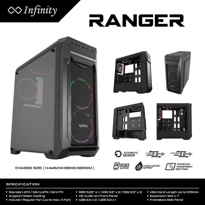Jual Casing PC gaming Infinity RANGER ATX Gaming Case Indonesia|Shopee ...