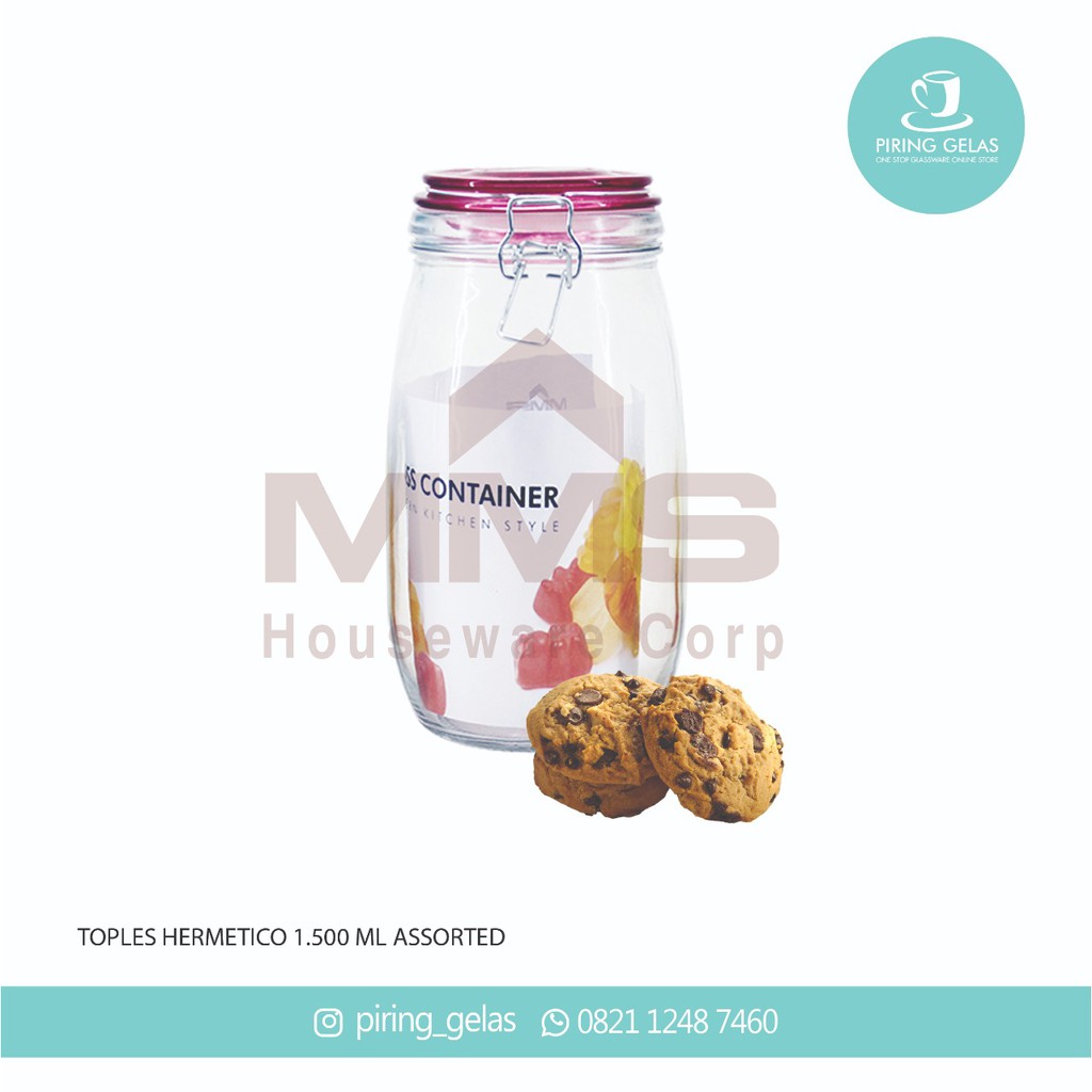 Jual Hermetico Jar tutup warna / toples kaca tutup kait / jar kaca ...