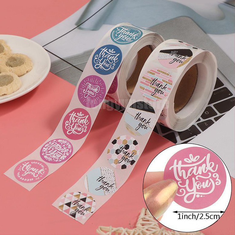 Thank You Round Sticker Label Colorfull Stiker Bundar 2,5 cm Tag Segel ...