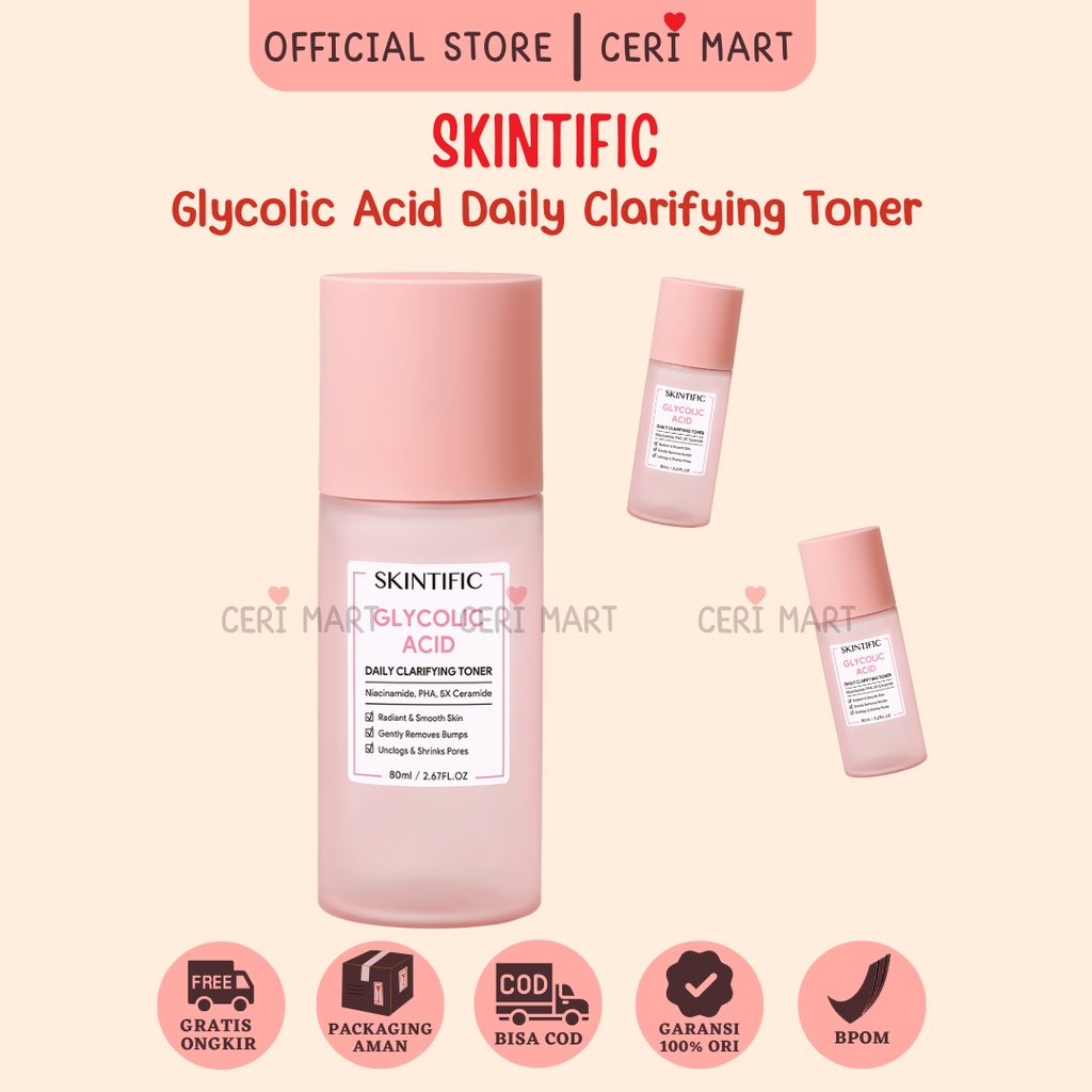 Jual SKINTIFIC Glycolic Acid Daily Clarifying Toner 80ml Moisturizer ...