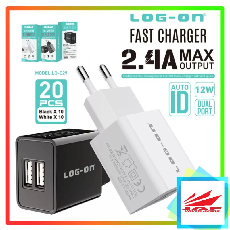Jual Adaptor Charger LOG ON LO-C29 Dual USB 2.4A Original Garansi Resmi ...