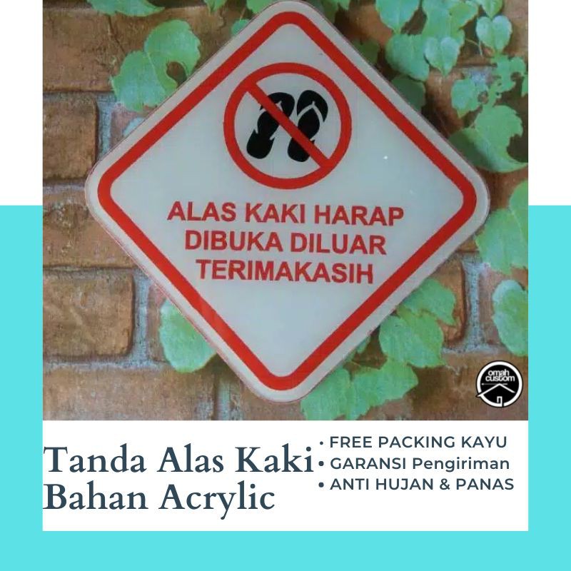 Jual Tanda Tulisan Peringatan Alas Kaki Harap di Lepas Acrylic ...
