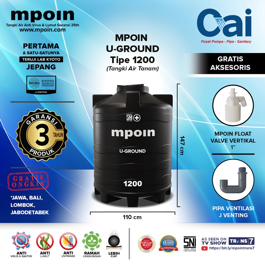 Jual TOREN TANGKI AIR - MPOIN U1200 1100L - U-GROUND SERIES WATER TANK ...