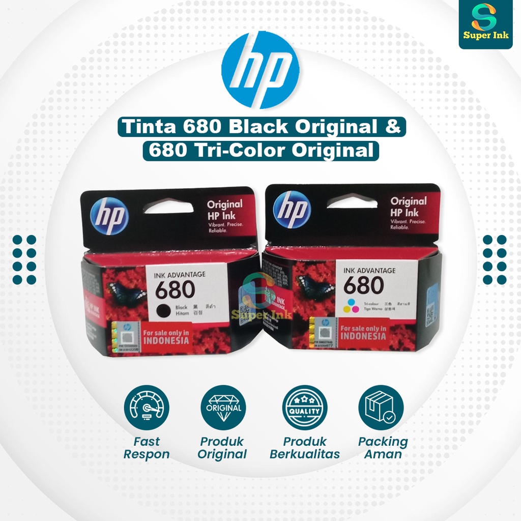 Jual Tinta Printer HP 680 Black Original + HP 680 Tri-Colour Original ...