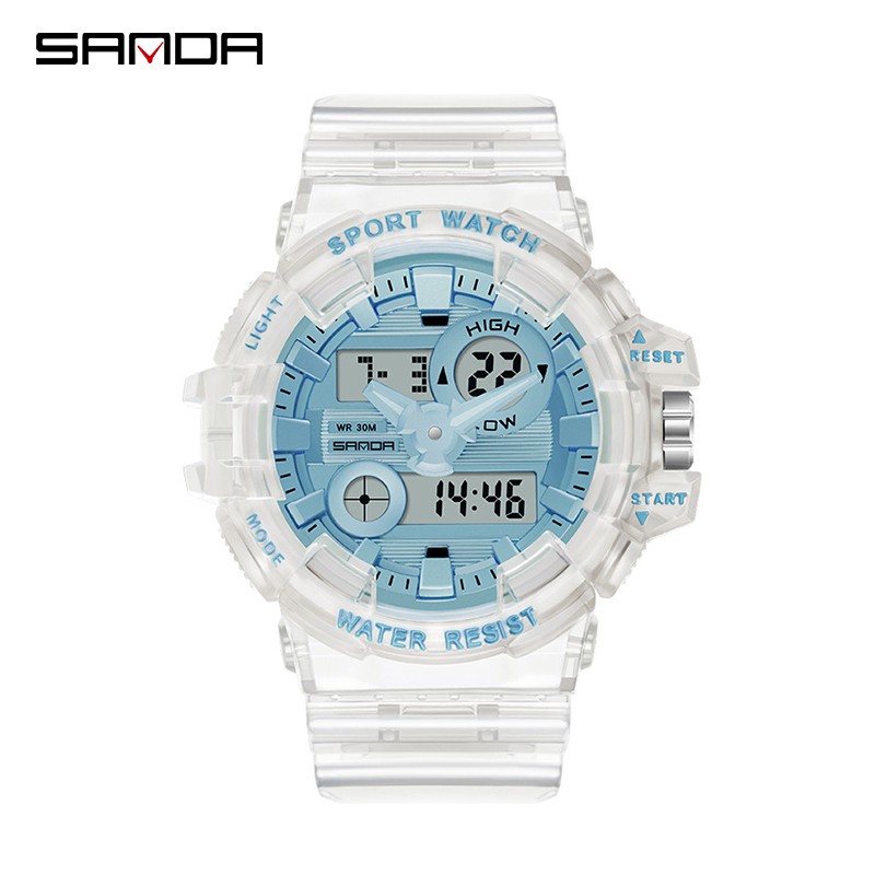 Jual SANDA 3100 Jam Tangan Wanita Pria Digital Analog Dual Time Tali ...