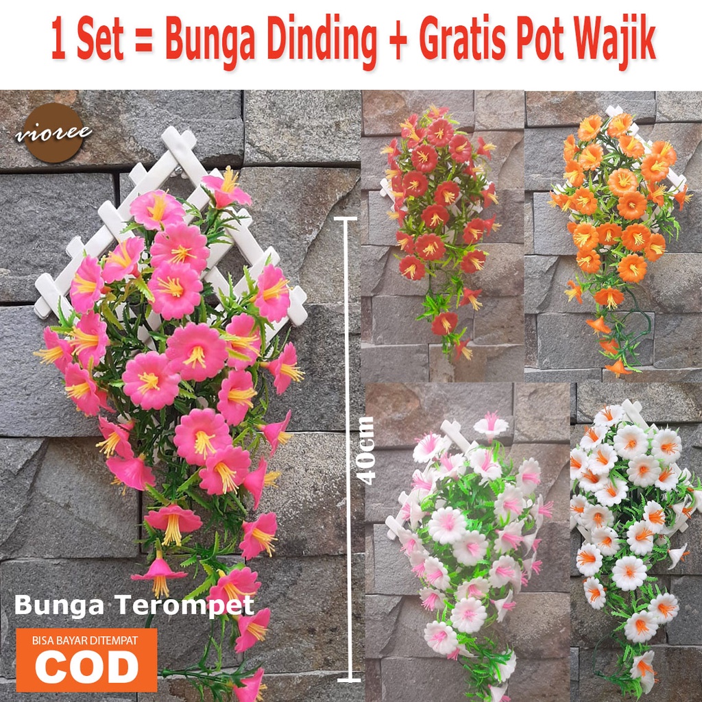 Jual bunga hias plastik tempel dinding kembang terompet dan pot ...