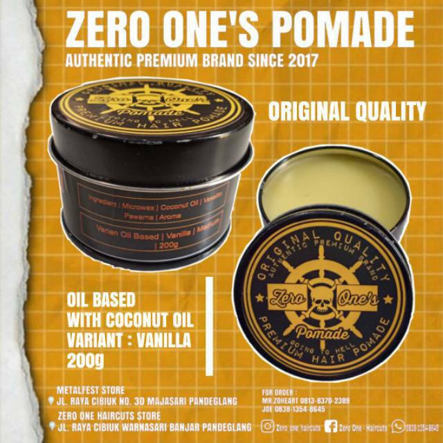 Jual POMADE ZERO ONE'S ORIGINAL 200g With COCONUT OIL MURAH | Shopee ...