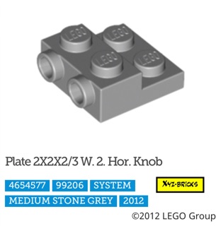Jual LEGO PARTS 4654577 - Plate 2x2x2/3 with 2 Horizontal Knob Medium ...