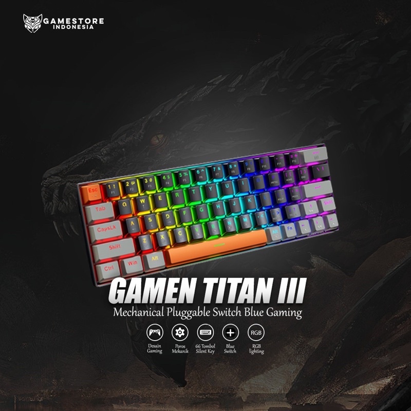 Jual GAMEN Titan III Mechanical Switch Blue Gaming Keyboard Wired RGB ...