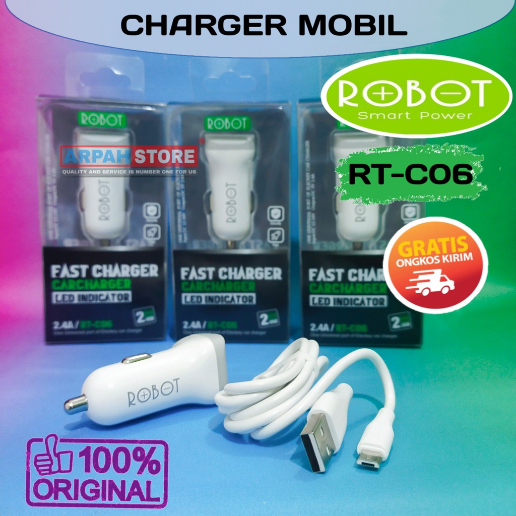 Jual Car Charger ROBOT RT-C06 Fast Carging Colokan Mobil Charger Motor - 2 Port USB - Casan ...