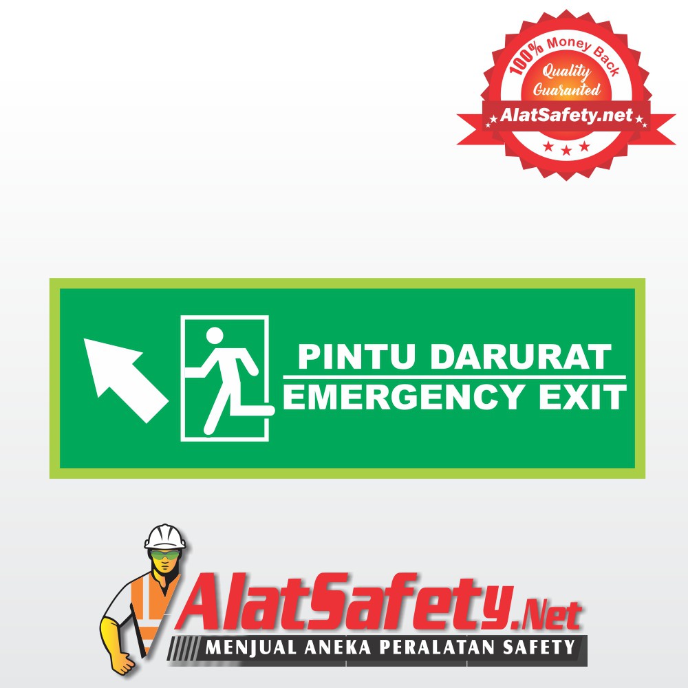 Jual Sticker Sign Tanda Arah Pintu Darurat Emergency Exit Serong Kiri ...