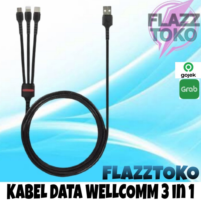 Jual Kabel Data Wellcomm 3 in 1 Micro+Iphone+Type C Fast Charging ...
