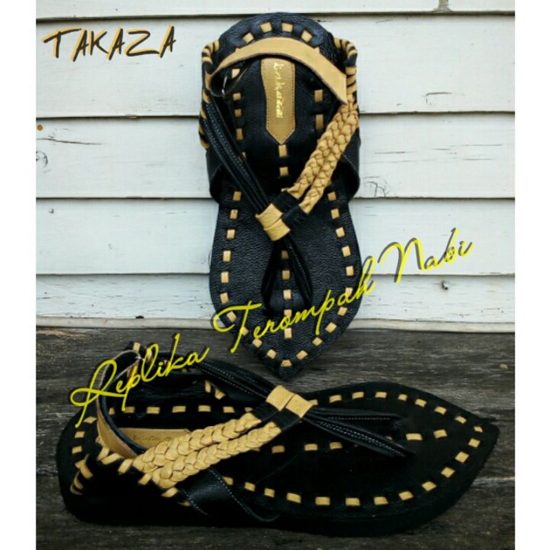 Jual Sandal Takaza Replika Terompah Nabi Bahan Kulit Sapi Hitam Variasi ...