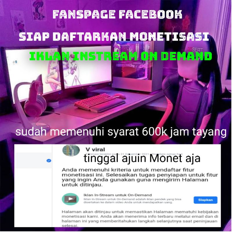 Jual jual fanspage monetisasi siap daftar iklan instream on demand full ...