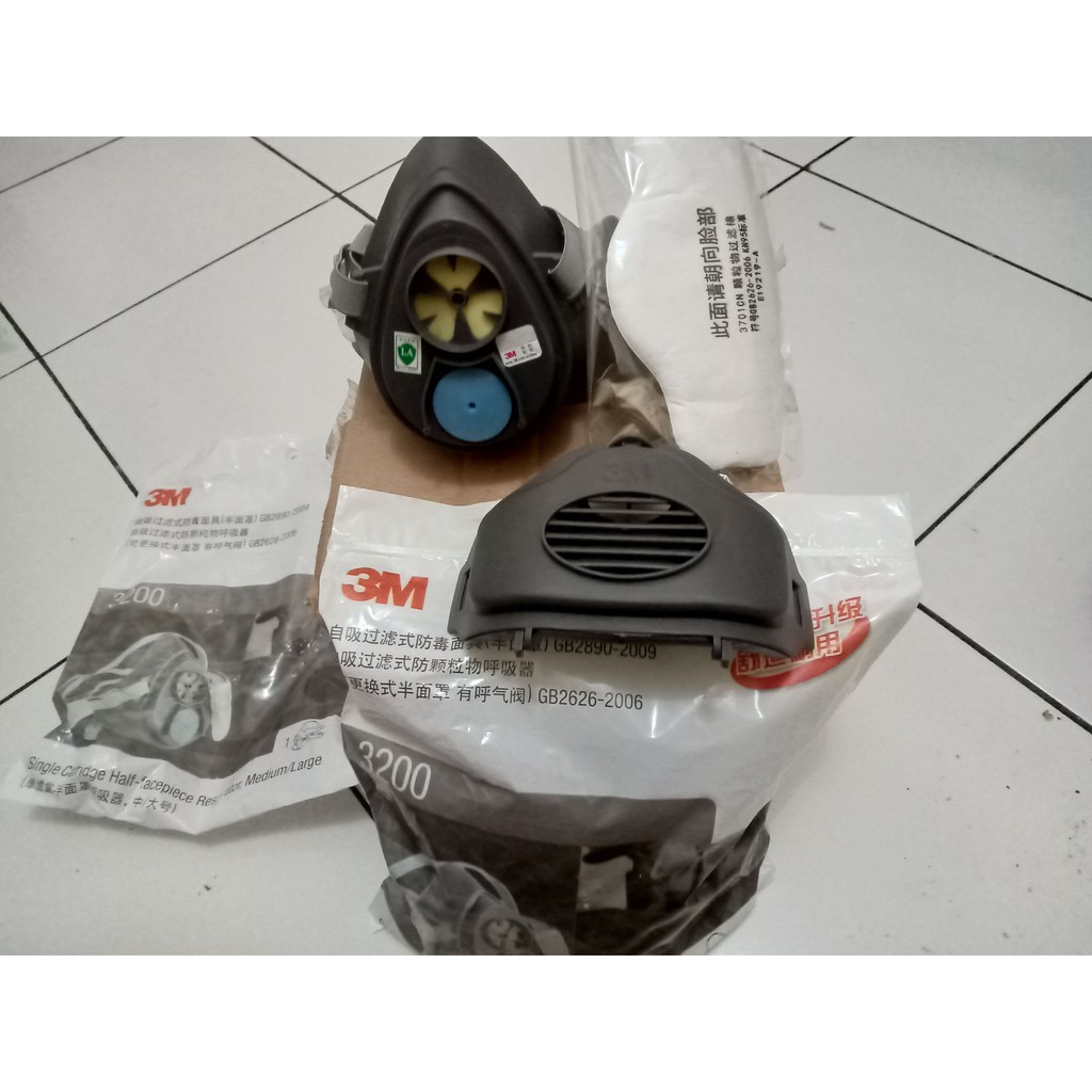 Jual 3M 3200 masker respirator reusable + filter holder 3700 + cotton filter 3701CN KN95 3in1 ...