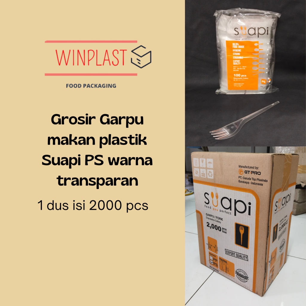 Jual Grosir garpu makan plastik Suapi PS warna transparan 1 dus isi ...