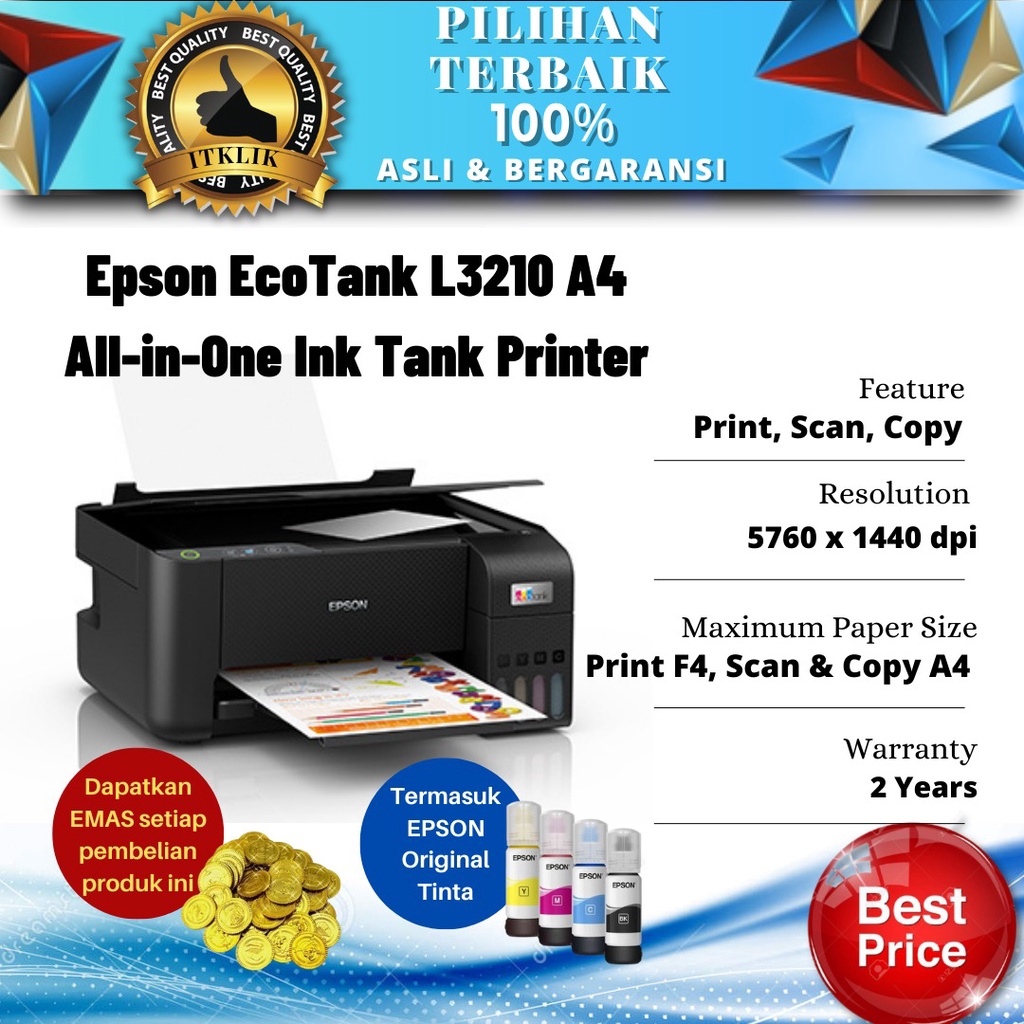 Jual Epson Printer L3210 All In One Multifunction (Print Scan Copy) Printer Murah Printer Inkjet ...
