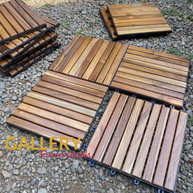 Jual lantai parkit kayu jati - decking tile - motif salur | Shopee ...