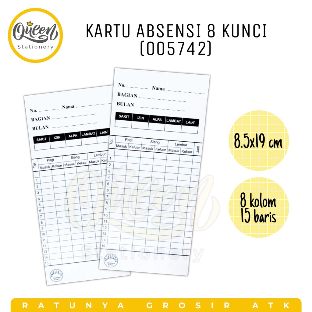 Jual KARTU ABSENSI 8 KUNCI (005742)/KARTU ABSEN KARYAWAN/KARTU ABSEN ...
