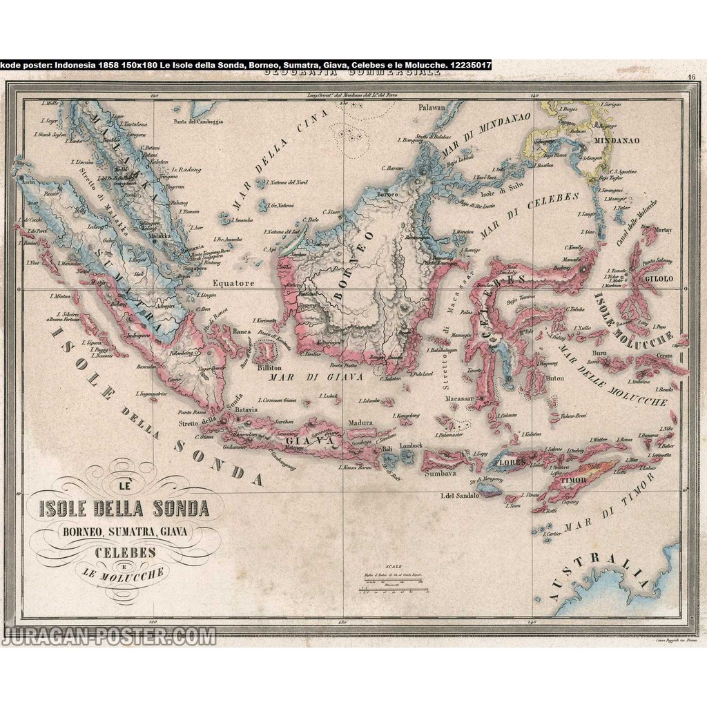 Jual Peta Kuno Indonesia Jaman Dulu Tahun 1858 Ukuran 125x150 Bahan PET ...