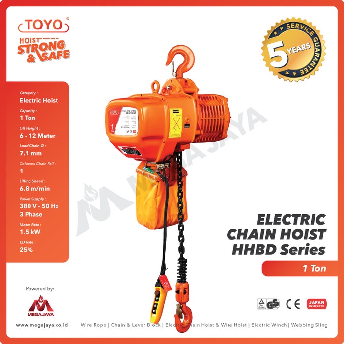 Jual Blockchain- Electric Chain Hoist / Katrol Listrik 1 Ton Toyo Hhbd ...