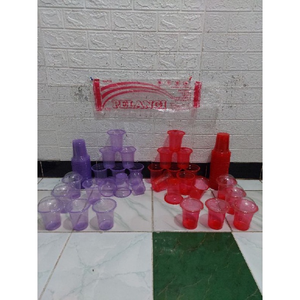 Jual cup pelangi 12oz warna ungu dan merah. 50pcs /pak. bisa tnp tutu,p ...