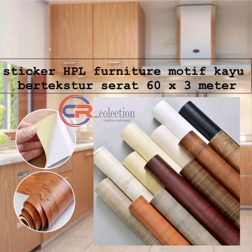 Jual wallpaper sticker motif kayu serat/HPL sticker tebal multifungsi ...