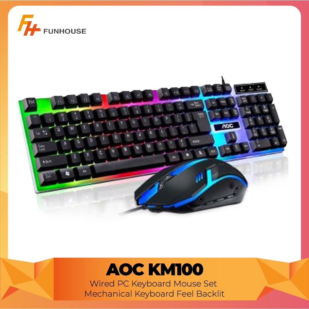 Jual AOC KM100 Wired PC Keyboard Mouse Set Mechanical Keyboard Feel ...