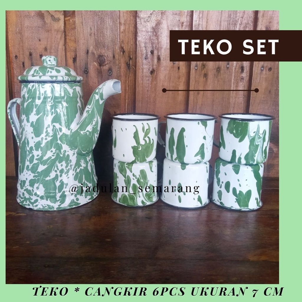 Jual Set Teko Tinggi + 6 Gelas 7cm Enamel Blek Seng Kaleng Jadul ...